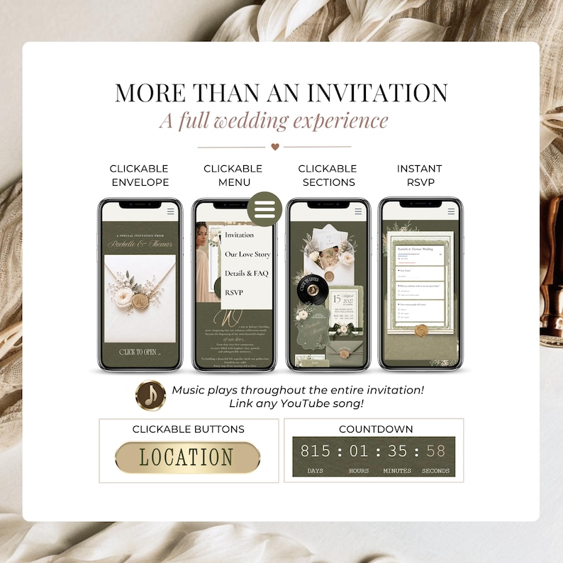 Digital Wedding Invitation With RSVP, Green Canva Wedding Website ...
