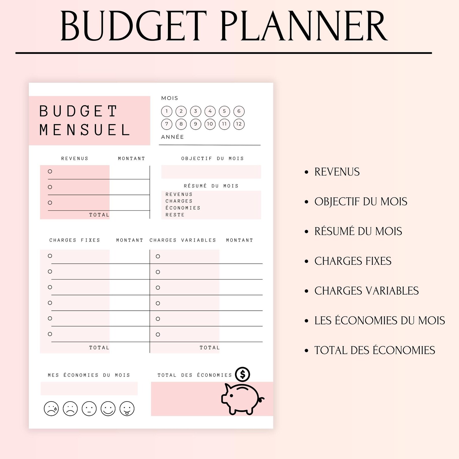 Budget Planner Printable French PDF, Monthly Budget Tracker A4, Expense ...