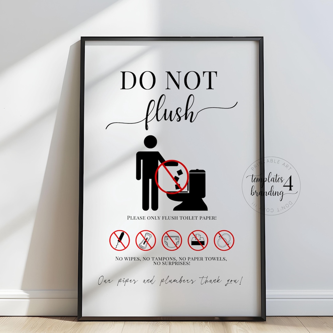 Flush Only Toilet Paper Sign - Do Not Flush Feminine Products - Airbnb ...
