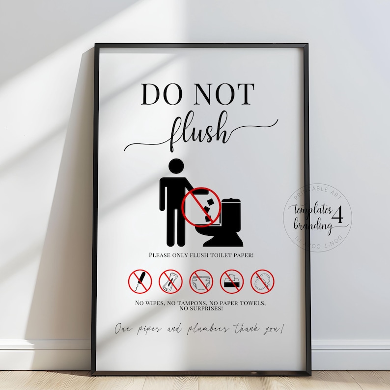 Flush Only Toilet Paper Sign Do Not Flush Feminine Products Airbnb
