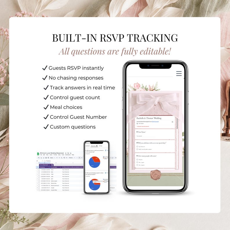 Pink & Sage Green Wedding Website RSVP Invite Pastel Romantic Editable ...