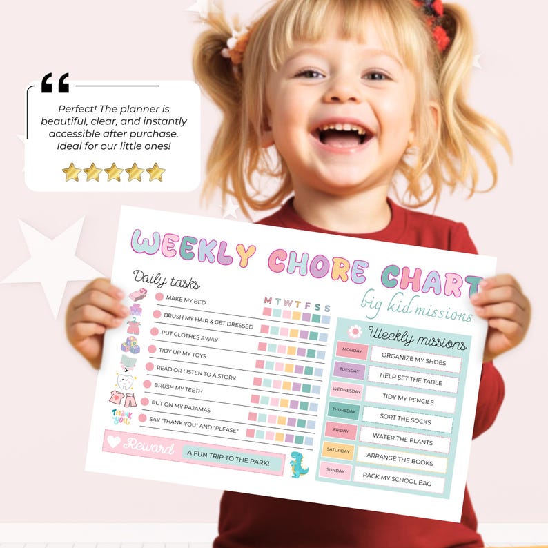 Editable Kids Chore Chart - Daily Routine - Reward System - Printable ...