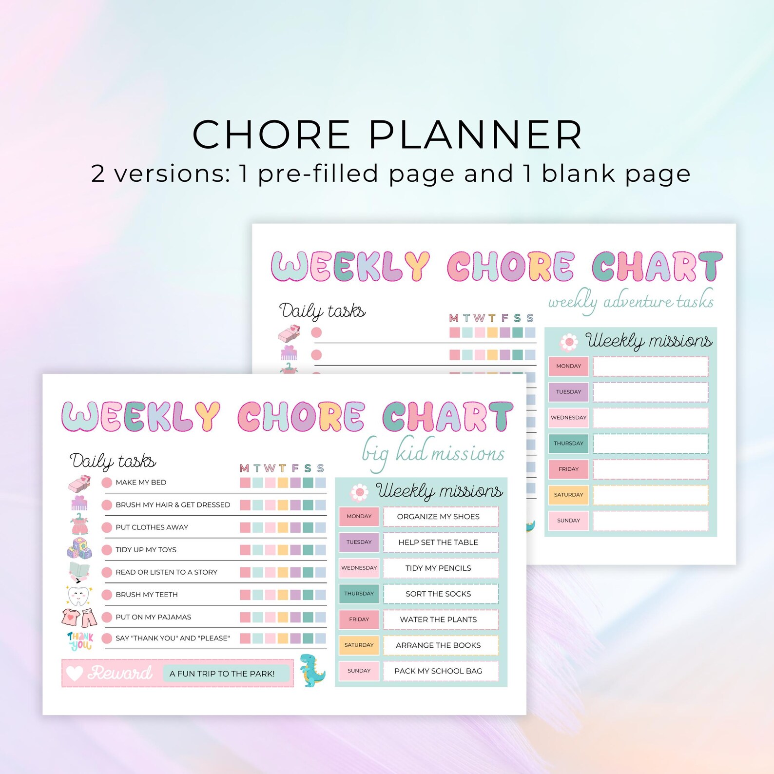 Editable Kids Chore Chart - Daily Routine - Reward System - Printable ...