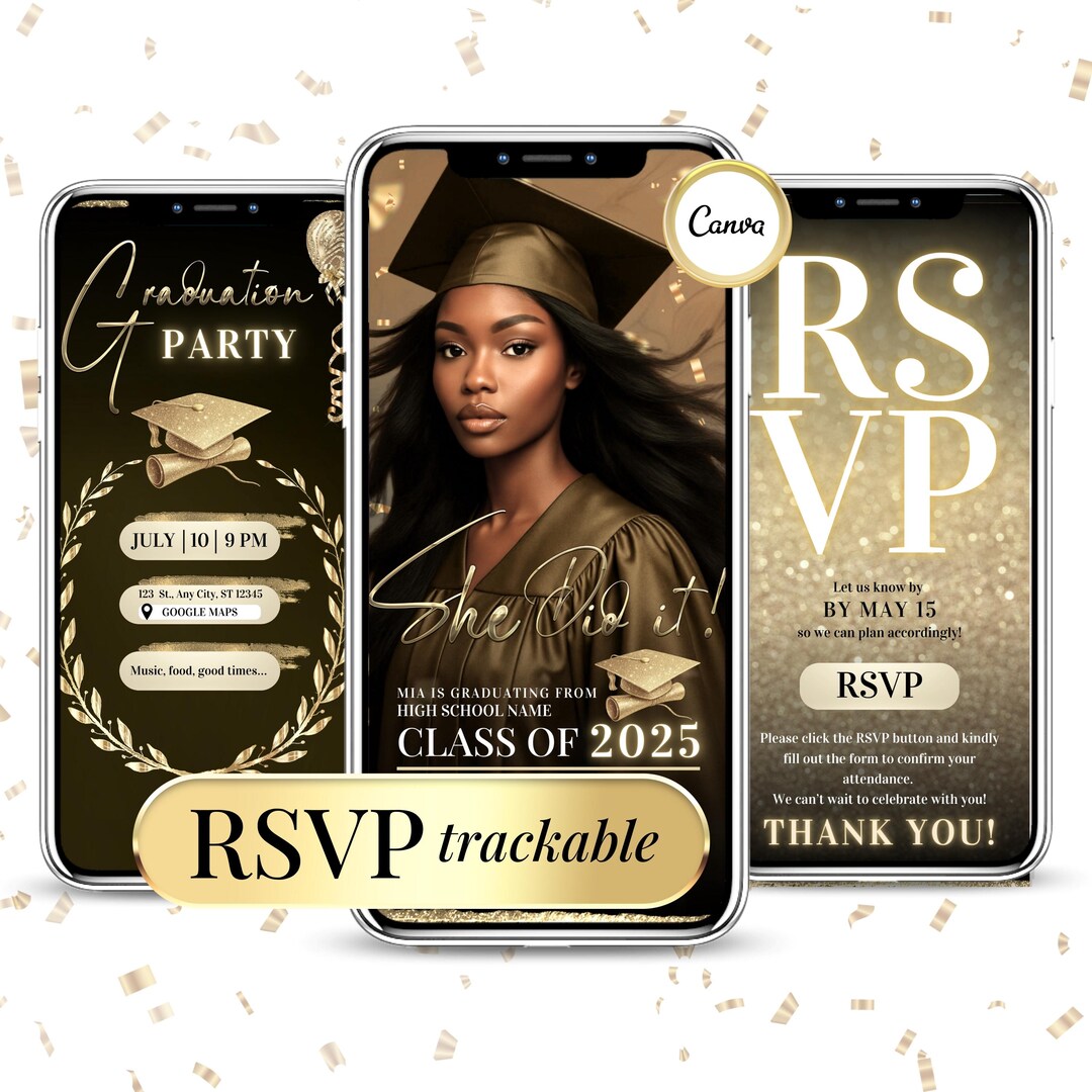 Gold Graduation Invitation Template, Digital Graduation Party Invite ...