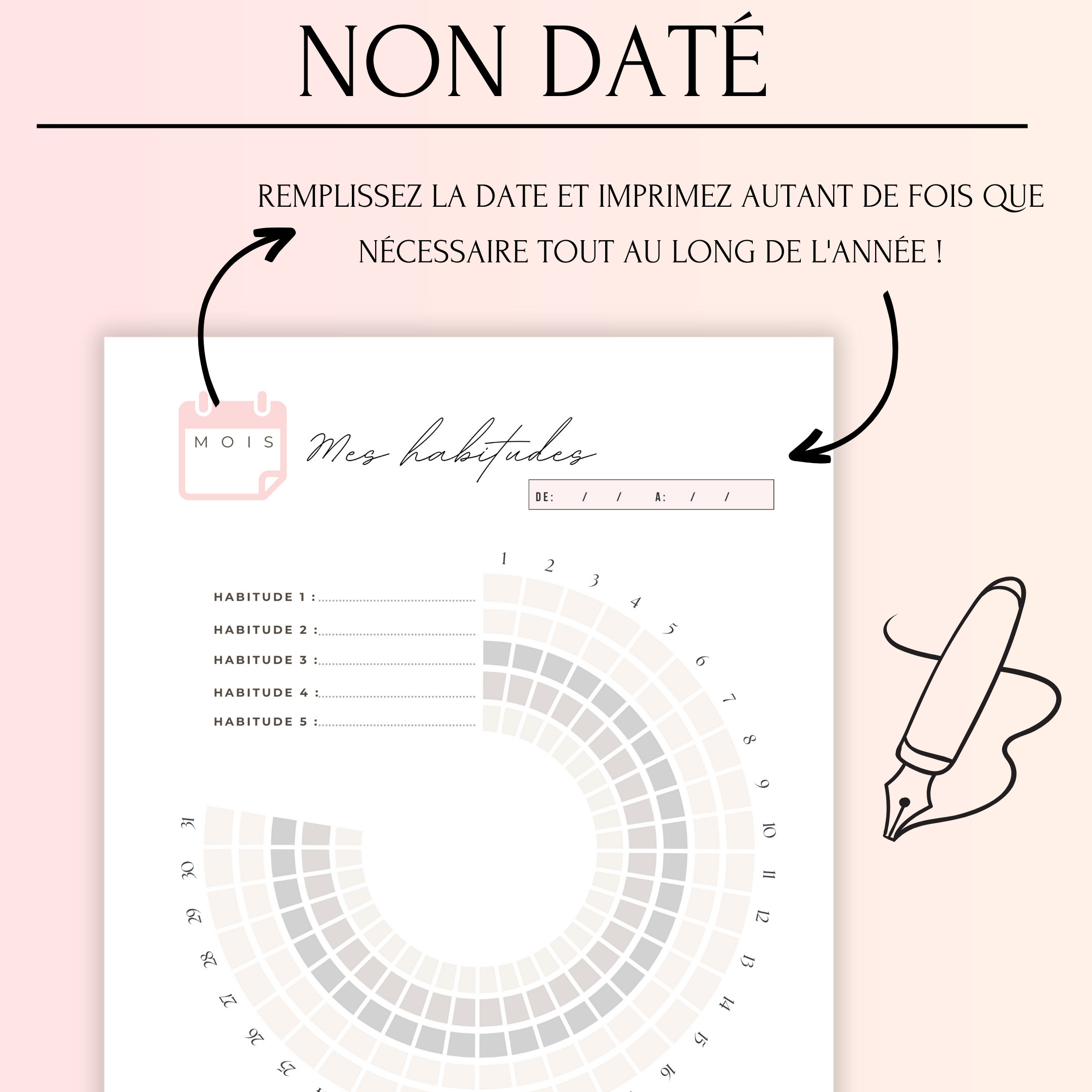 Tracker d'habitudes mensuelle, Suivi d'habitudes Non Daté A4,A5 ...