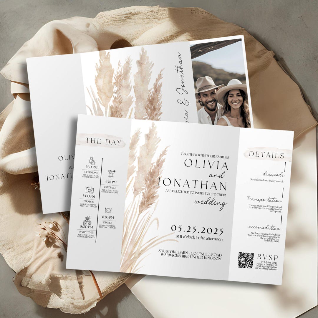 Photo Gatefold Wedding Invitation Template - Canva Trifold Invitation ...