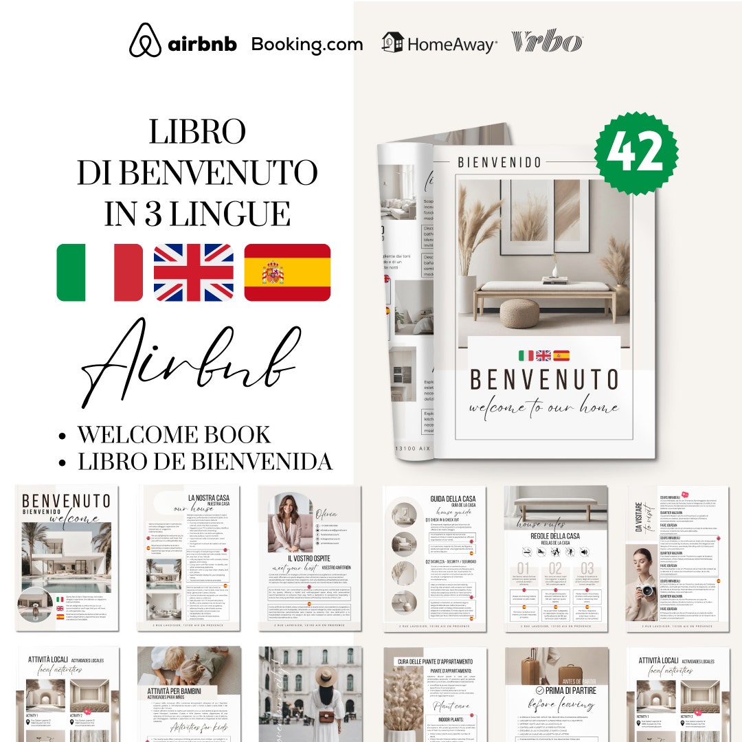 Trilingual Welcome Book Airbnb Italian English Spanish Airbnb Template ...