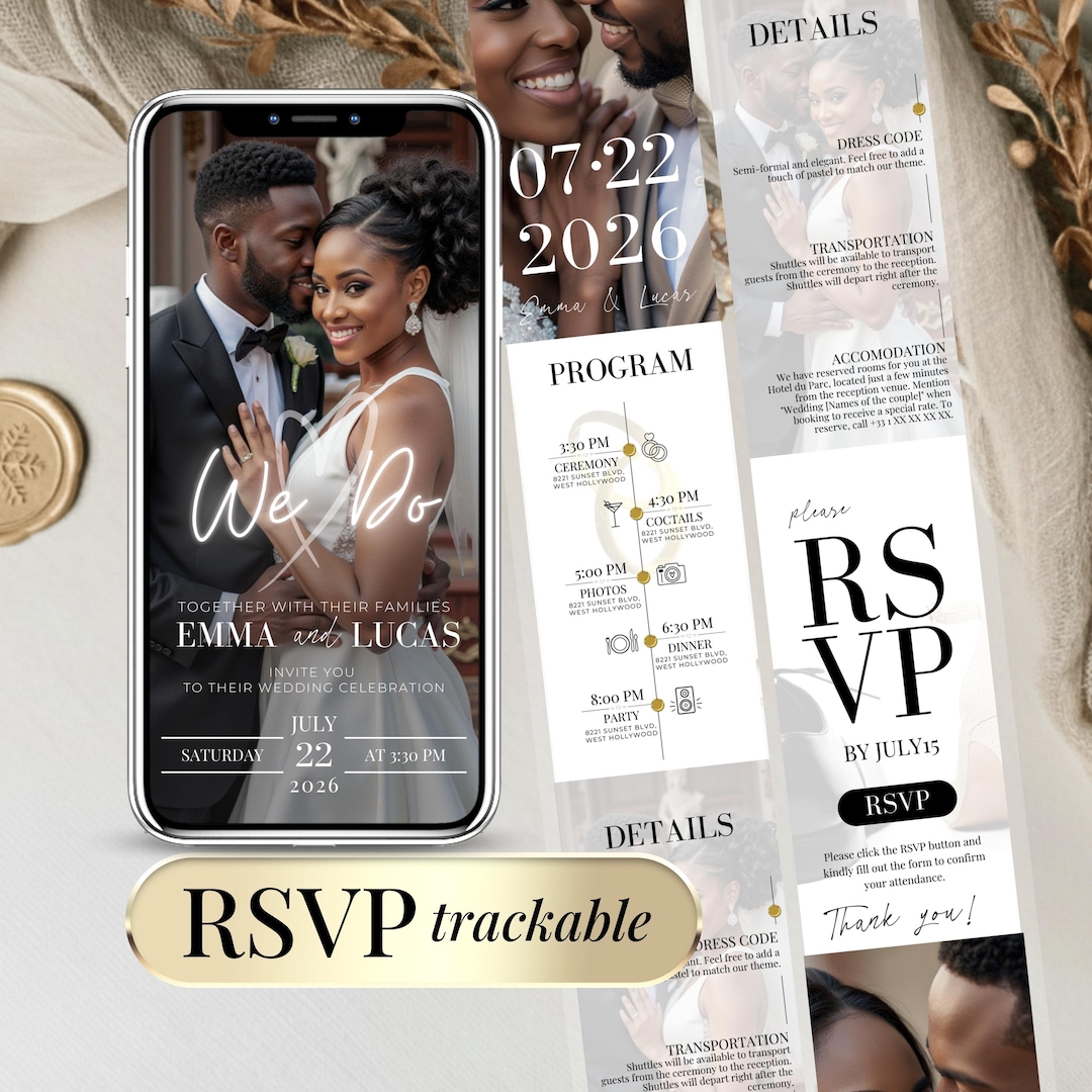Digital Wedding Invitations With RSVP Link - Modern Canva Template ...