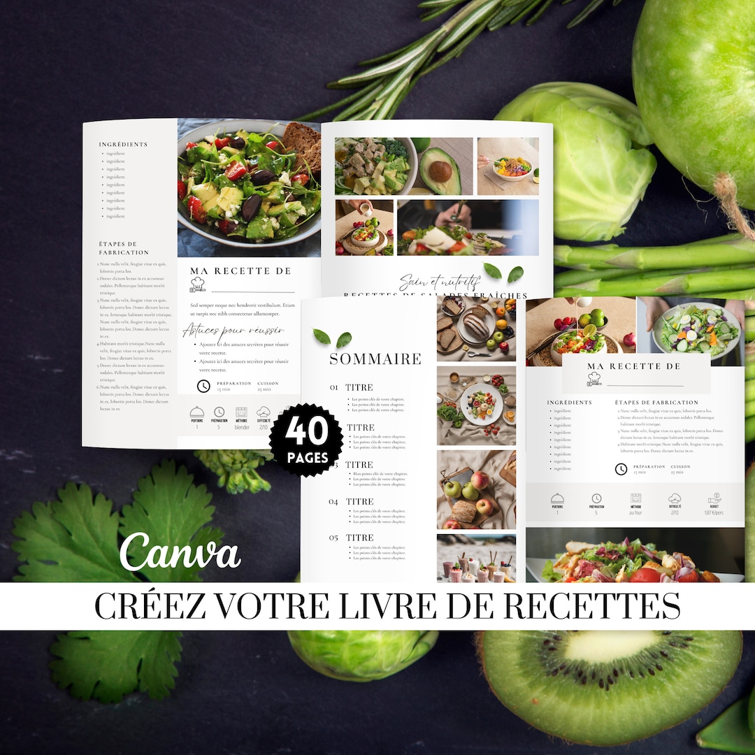 Livre de recettes à personnaliser, Modèle de livre de cuisine Canva ...