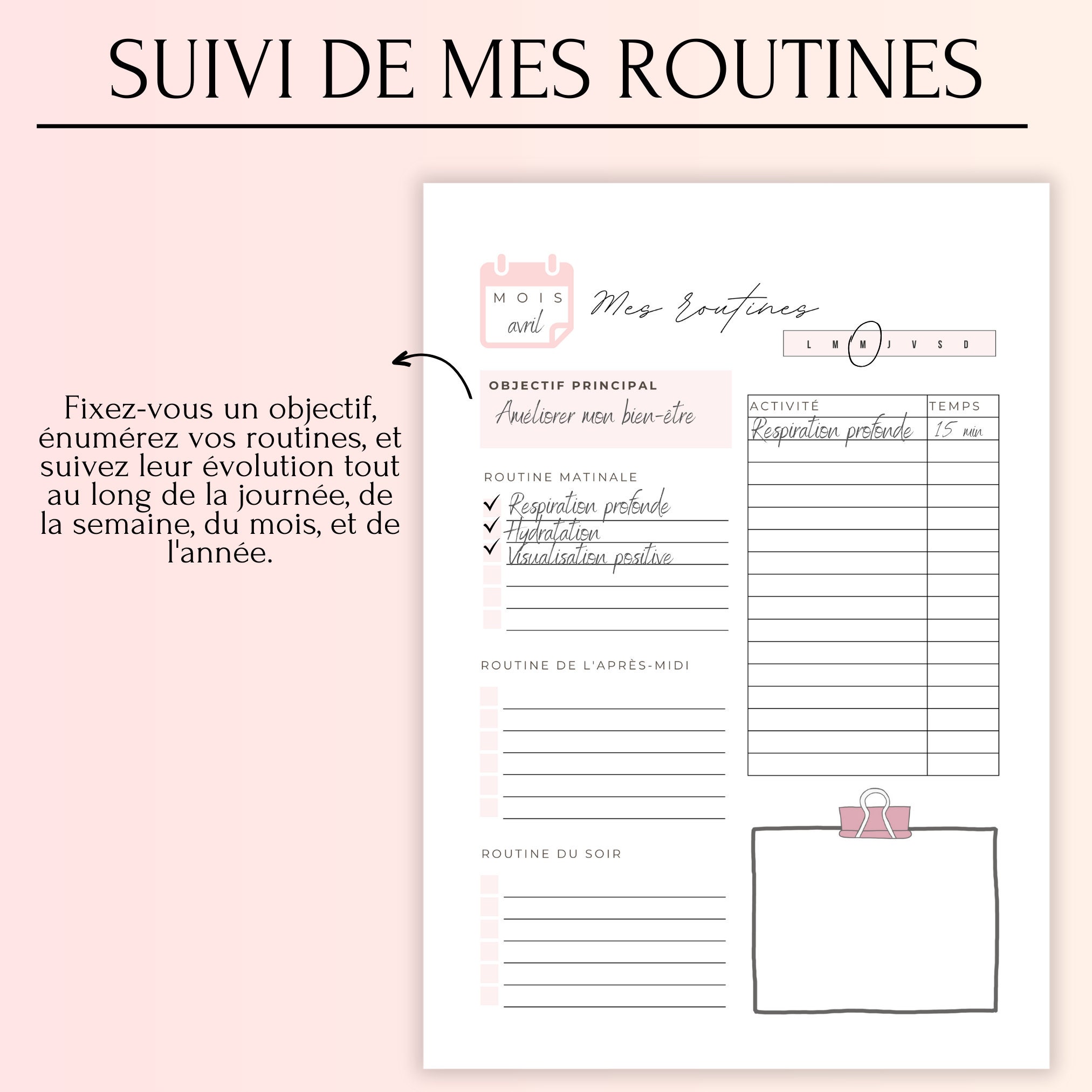 Monitoring of the Daily Routine Undated A4,A5, Monday to Sunday, French ...