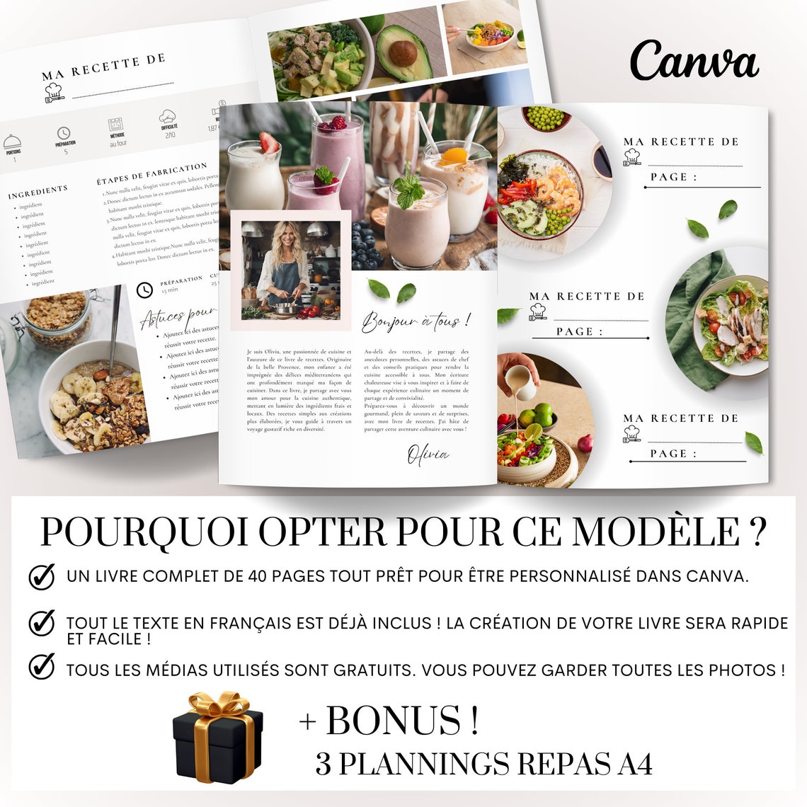 Livre de recettes à personnaliser, Modèle de livre de cuisine Canva ...