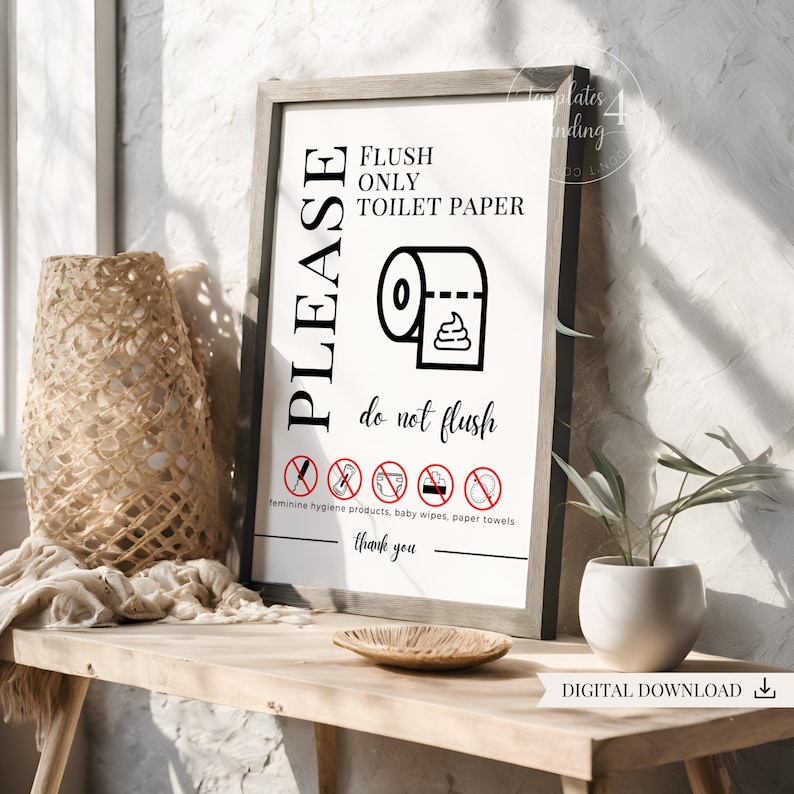 Flush Only Toilet Paper Sign - Do Not Flush Feminine Products - Airbnb ...