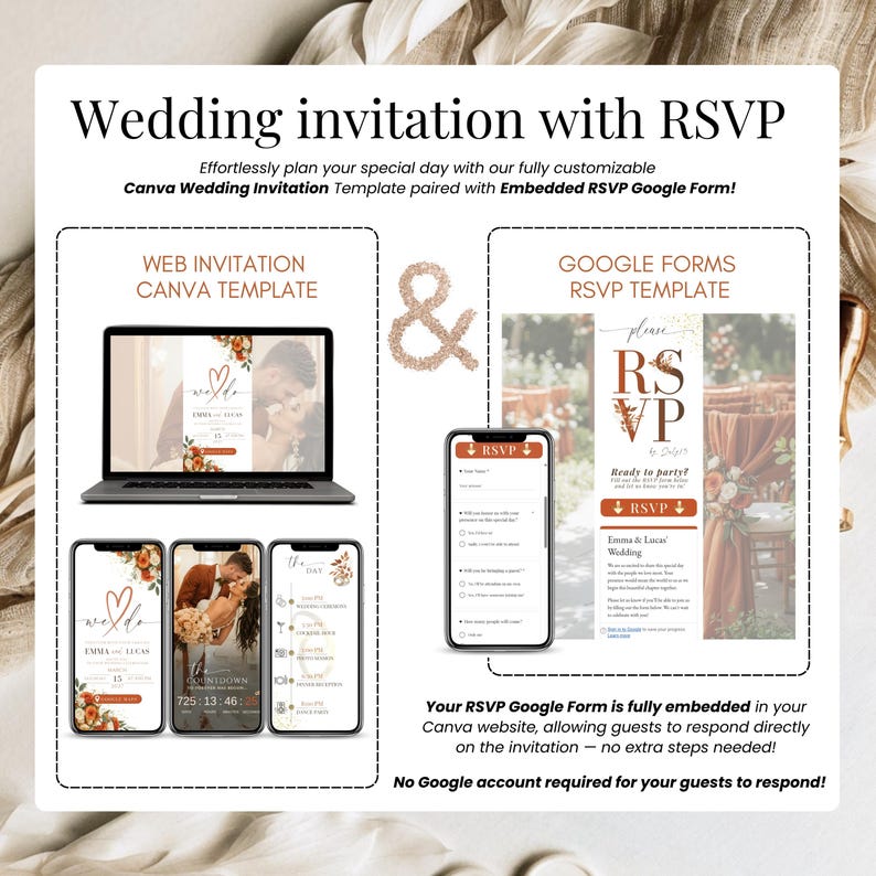 Burnt Orange Digital Wedding Invitation With RSVP | Animated Canva ...