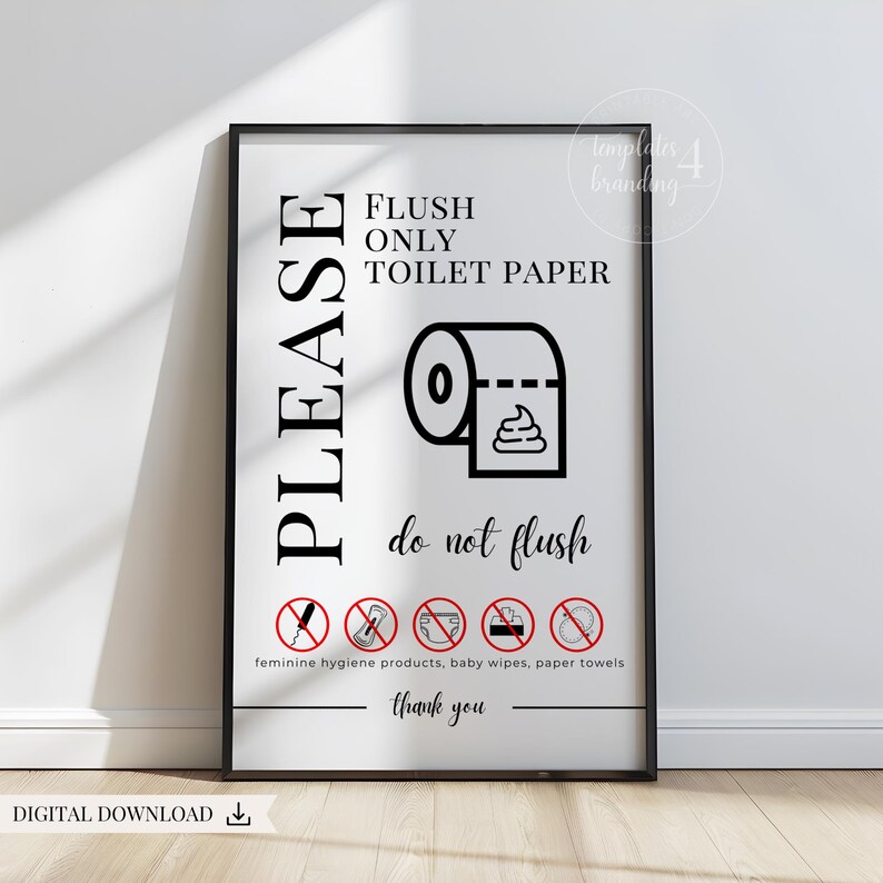 Flush Only Toilet Paper Sign Do Not Flush Feminine Products Airbnb
