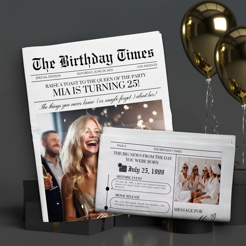 Birthday Gazette Invitation Template, Custom Canva Newspaper for ...