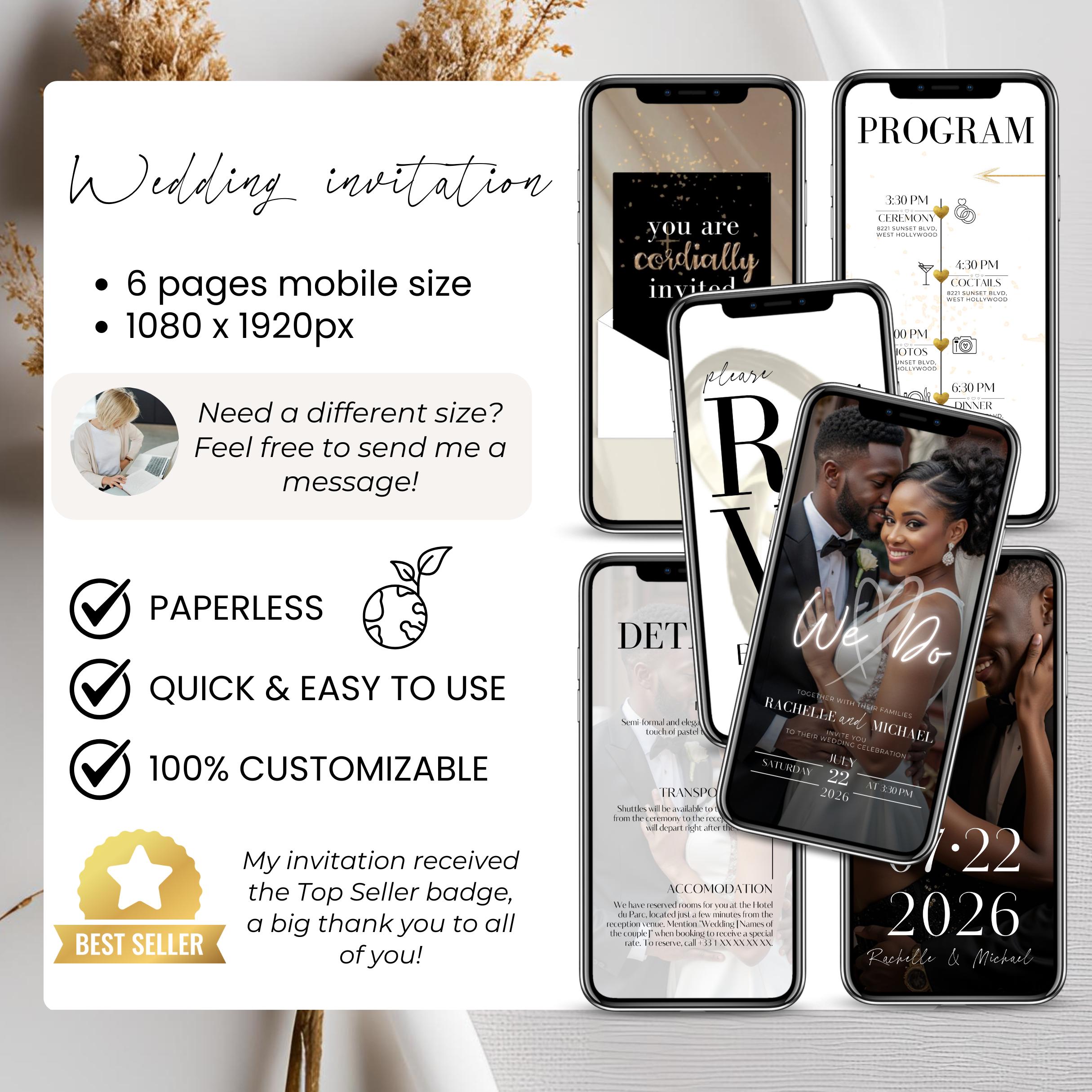 Digital Wedding Invitation Template Bestseller - Customizable Animated ...