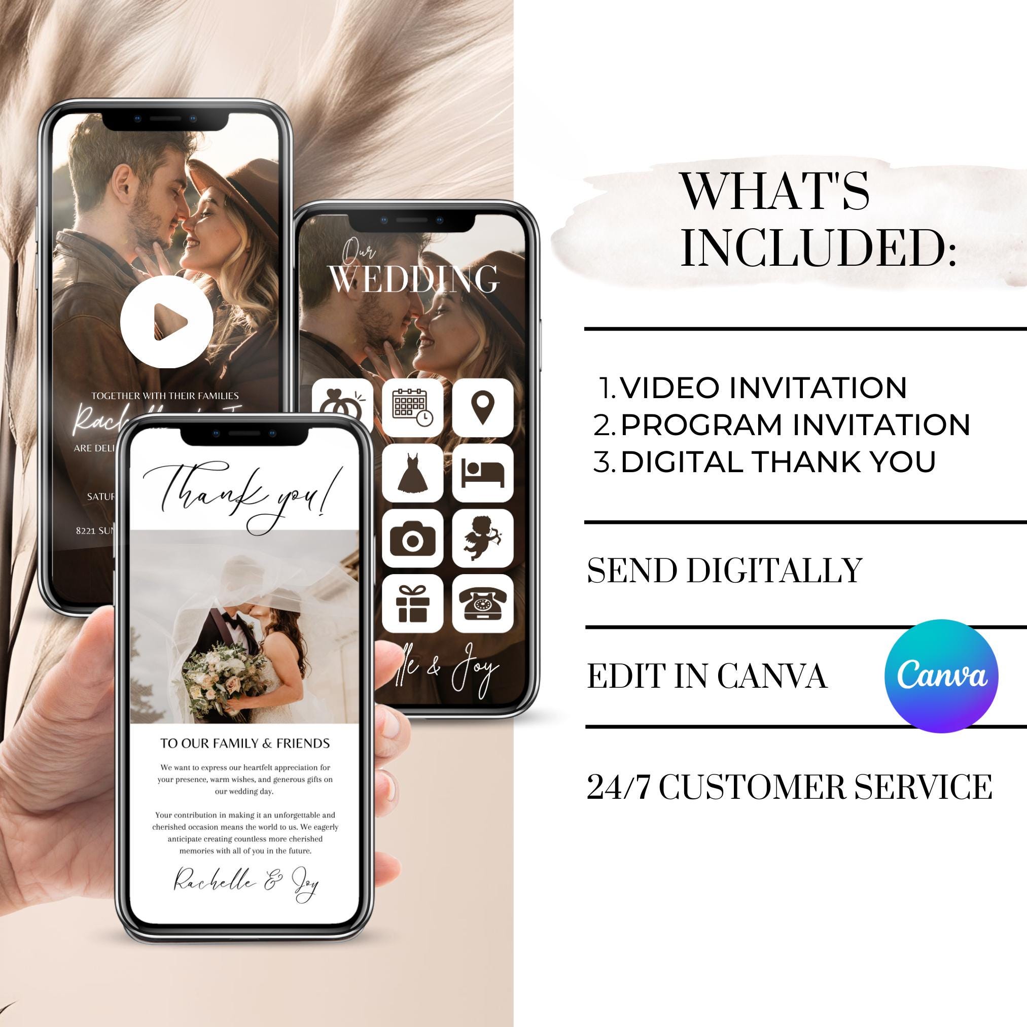 Wedding Invitation Set, Digital Wedding Video Invitation, Interactive ...