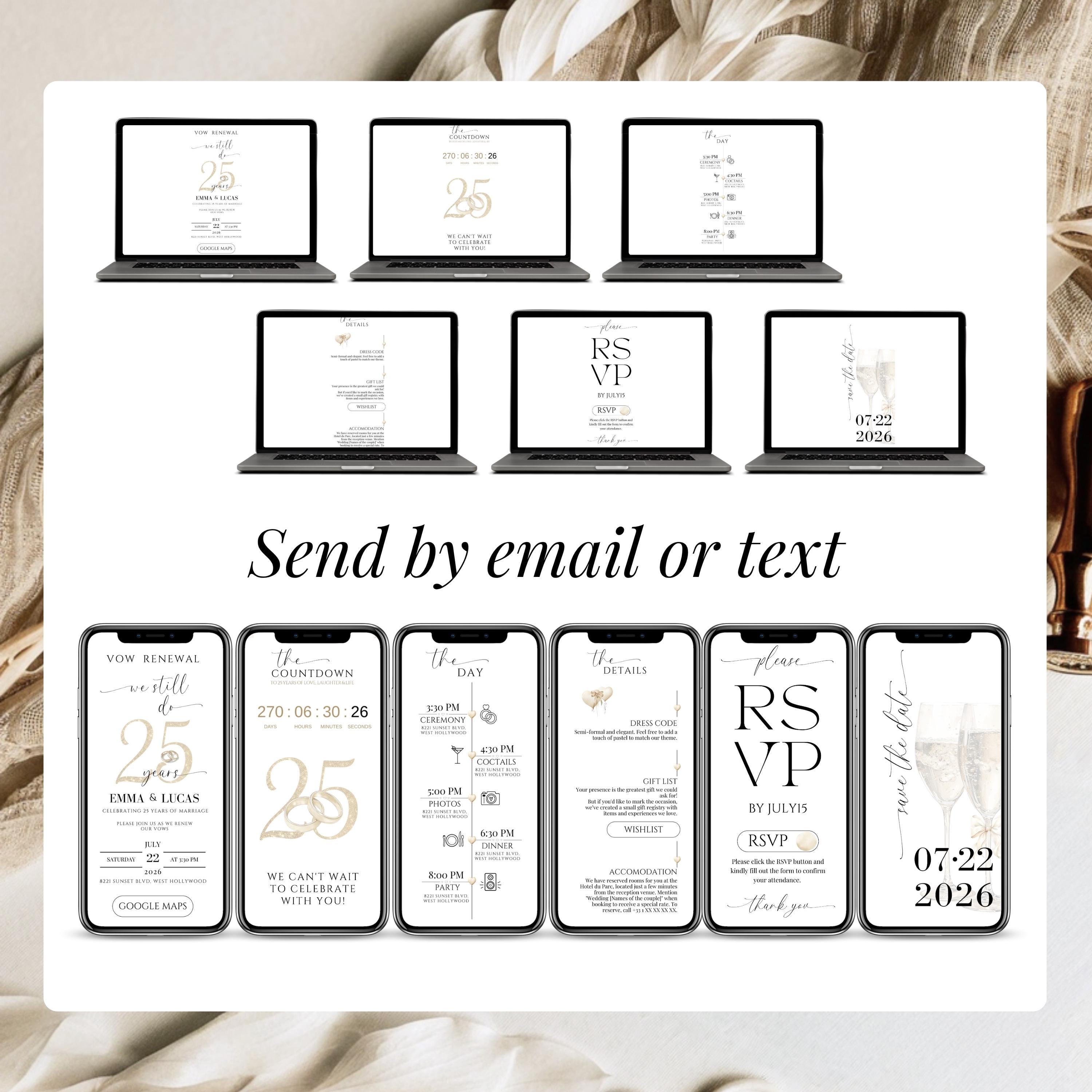 Editable 25th Wedding Anniversary Vow Renewal Digital Invitation With ...