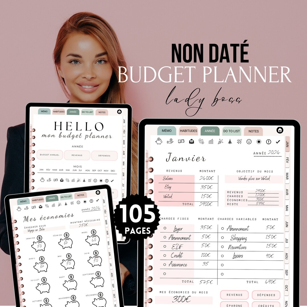 Lady Boss Budget Planner French Digital Undated for Goodnotes, Monthly ...