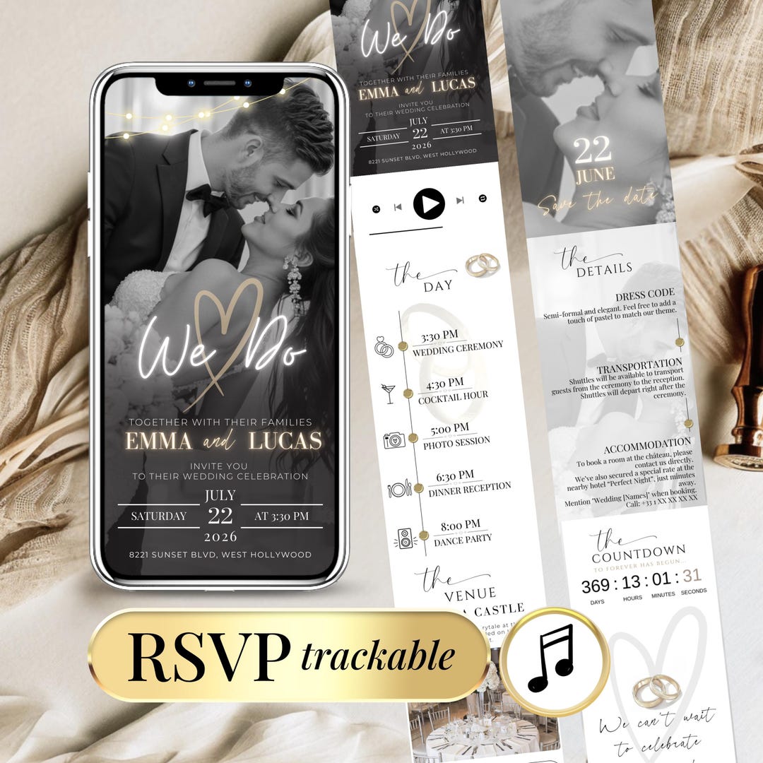 Wedding Invite Digital RSVP Music, Customizable Animated Template ...
