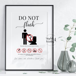 Flush Only Toilet Paper Sign - Do Not Flush Feminine Products - Airbnb ...