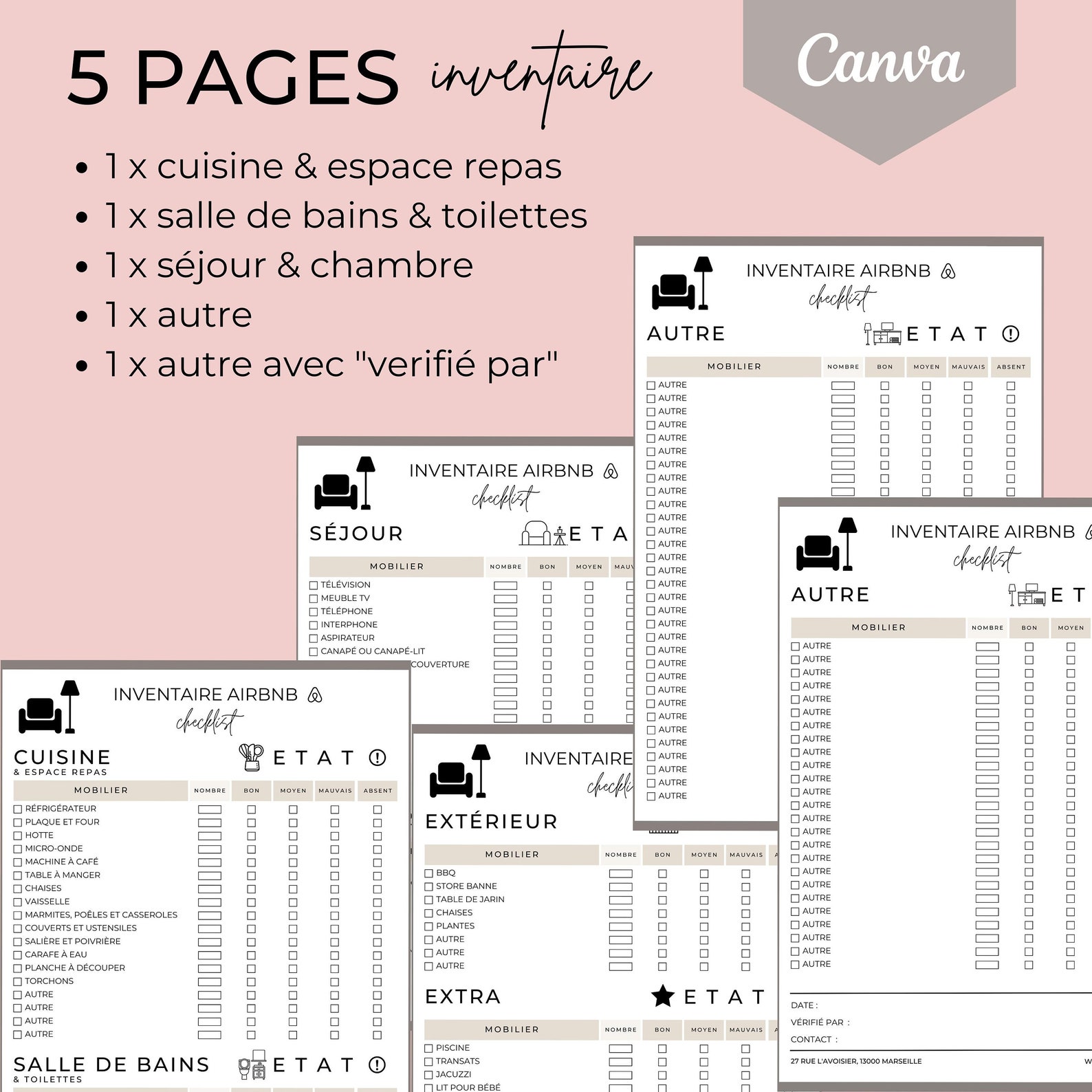 Inventaire Airbnb Canva – Checklist 30 Pages A4 | État des Lieux ...