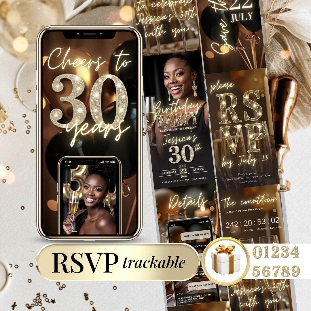 Birthday Invitation Digital 30th Women Editable Canva Template Evite ...