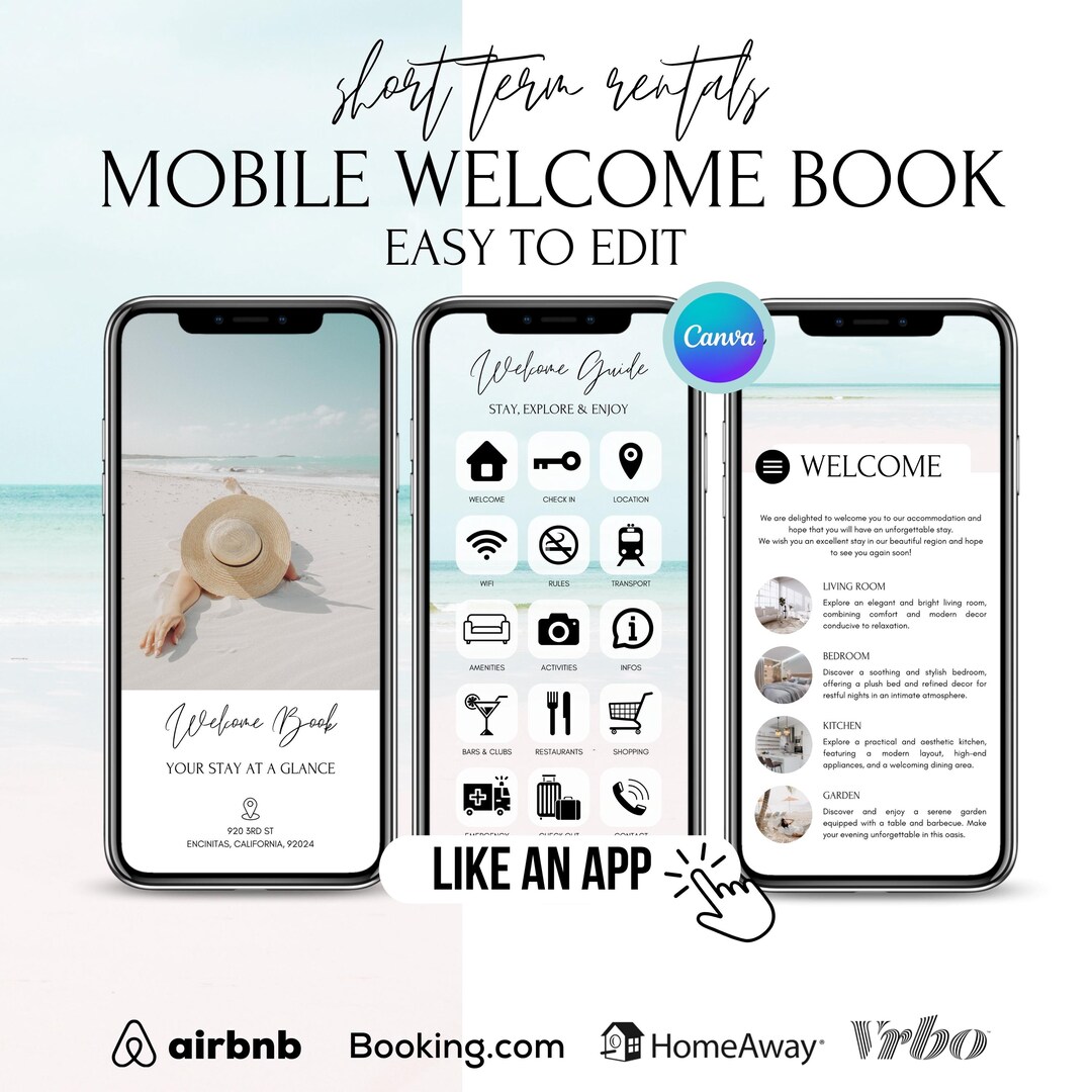 Digital Airbnb Welcome Book Template Beach Airbnb Mobile Welcome Book ...