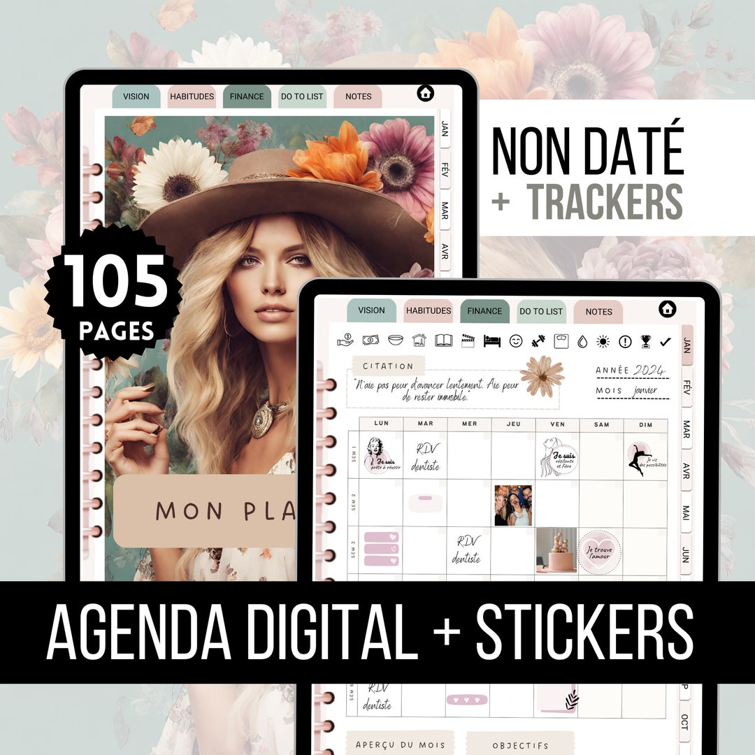 Lady Boss French Planner Undated, Trackers, Hyperlinked Digital Planner ...