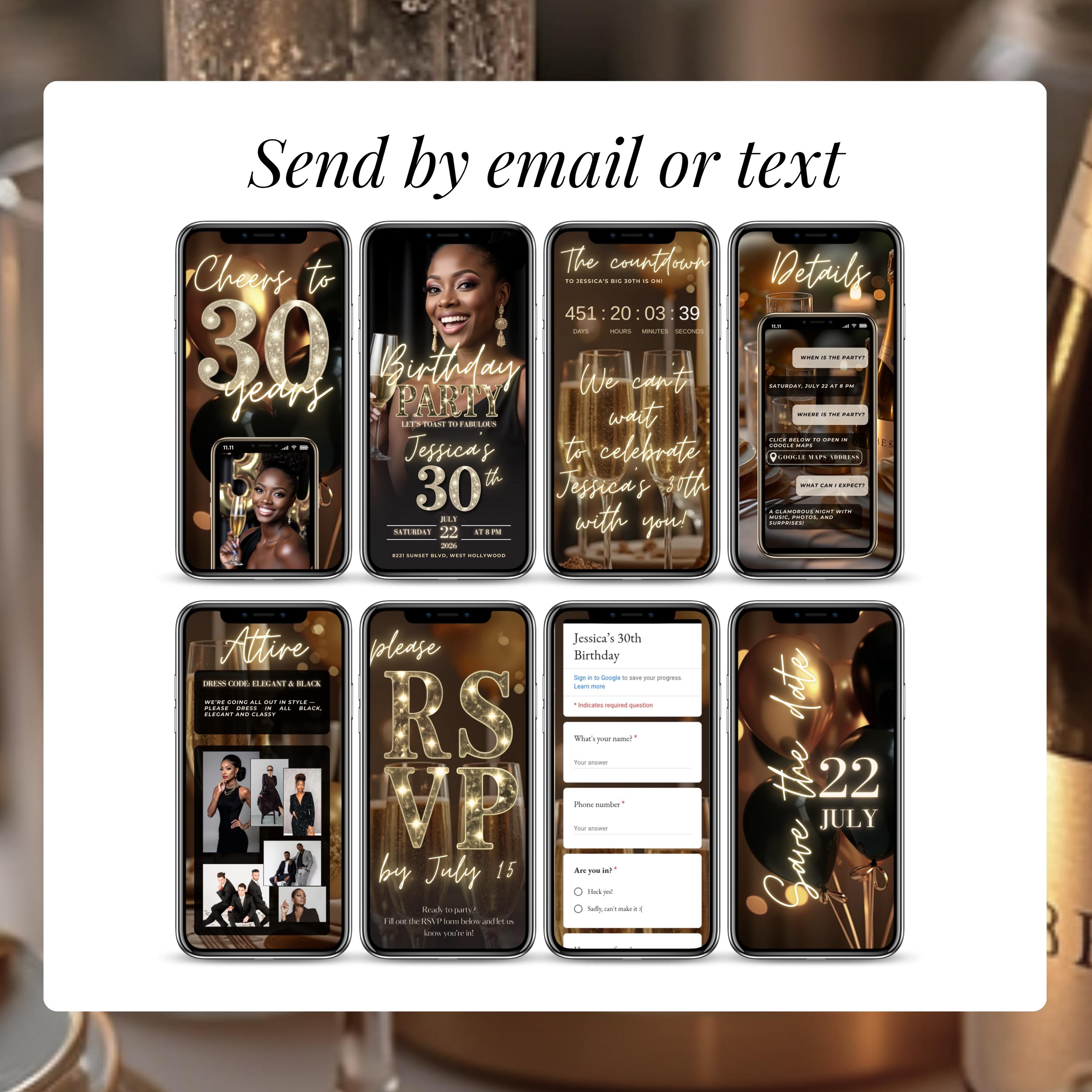Birthday Invitation Digital 30th Women Editable Canva Template Evite ...