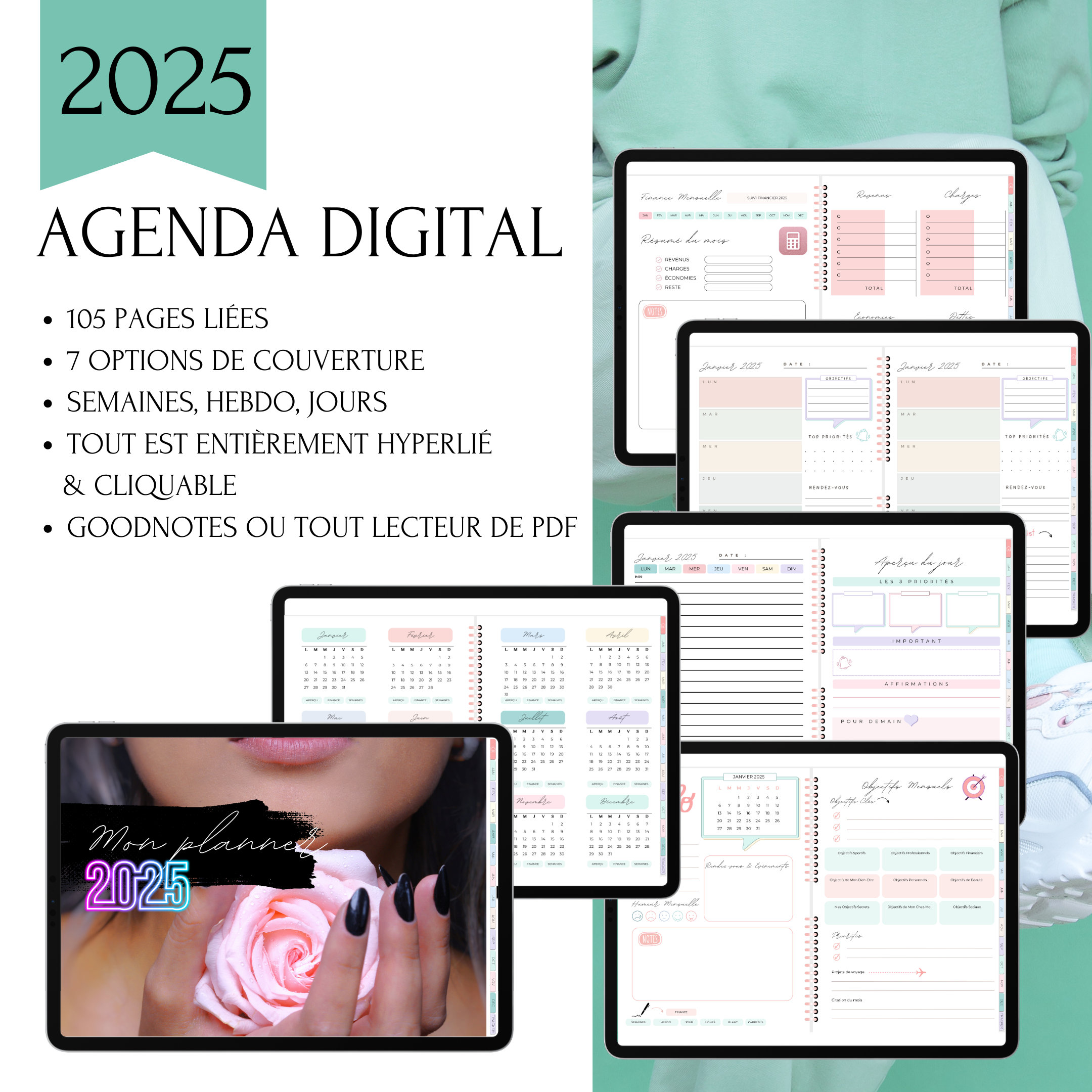 Digital Planner francais 2025 Planificateur Numérique Hyperlié pour ...