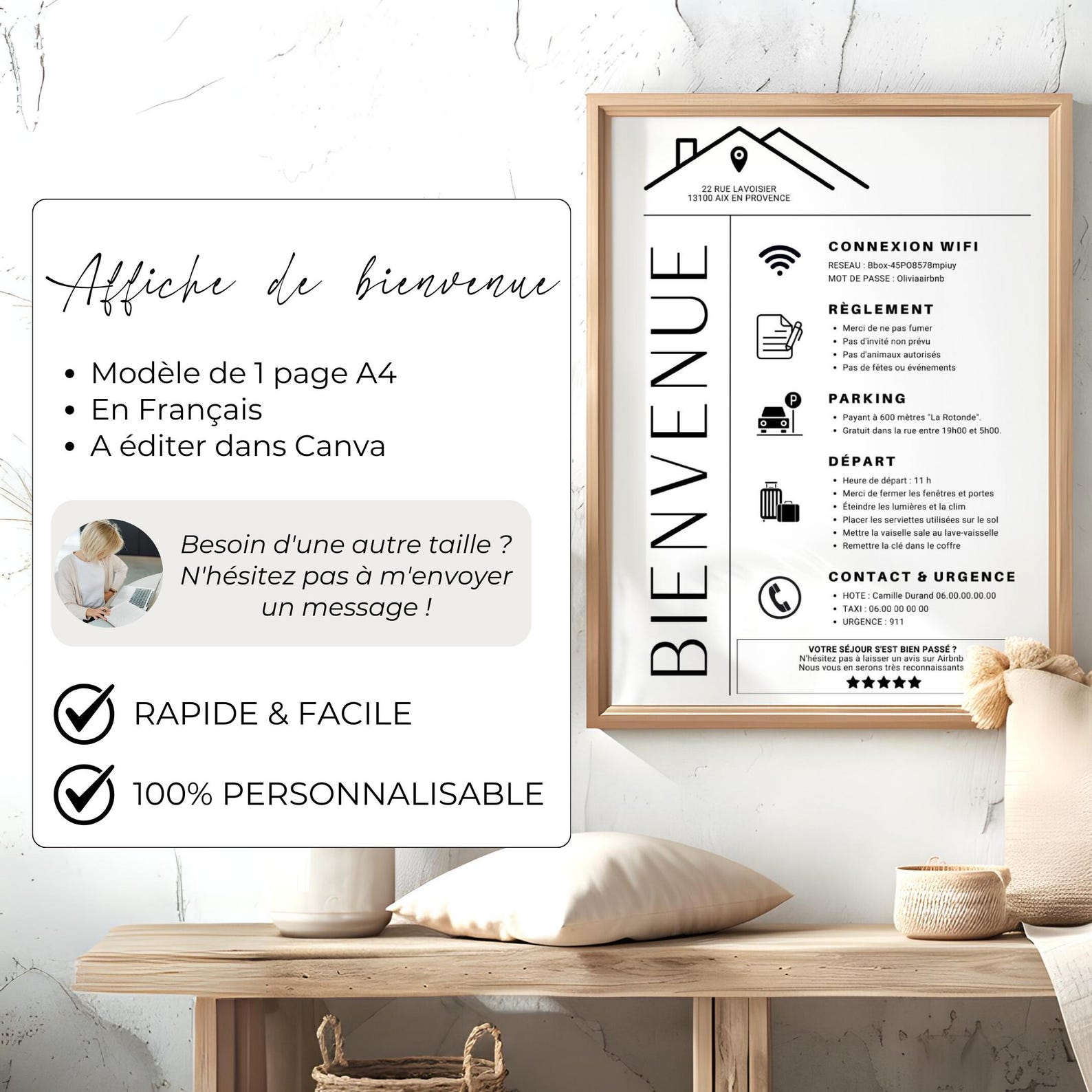 Airbnb Minimalist French Welcome Poster to Print, Airbnb Welcome Sign ...