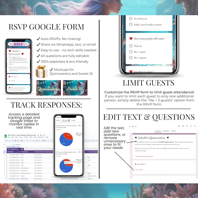 Quinceañera Digital Invitation Website – Ariel Little Mermaid Under the ...