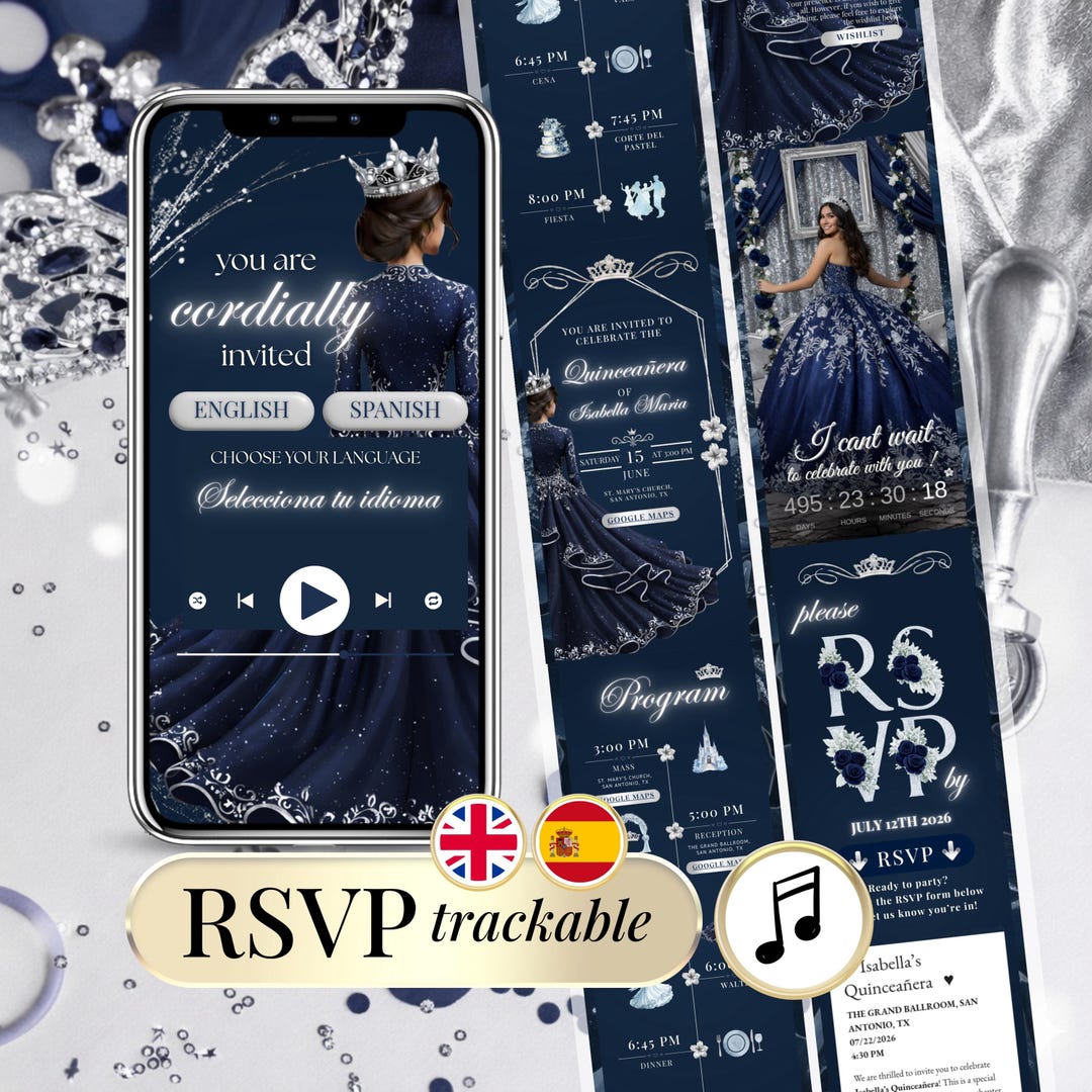 Quinceañera Digital Invitation, Sweet 16 Invitation Spanish English ...