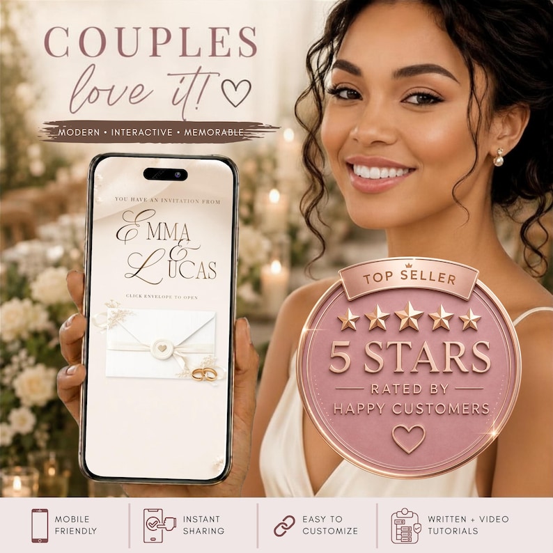 Champagne Wedding Invitation With RSVP Link, Wedding Website Template ...
