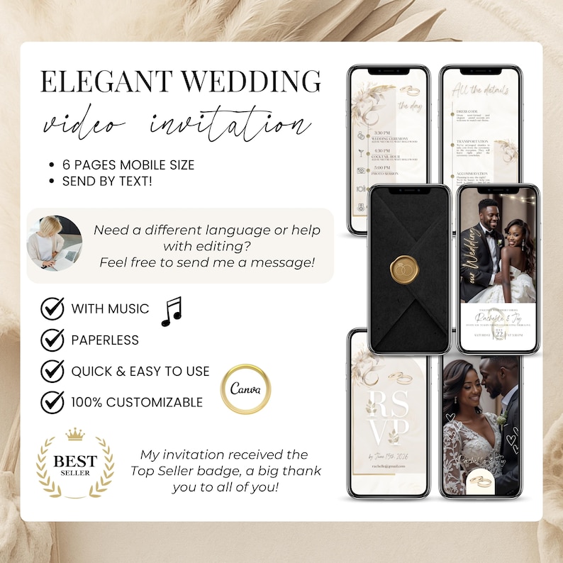 Animated Wedding Invitation, Envelope Opening Video, Editable Digital ...