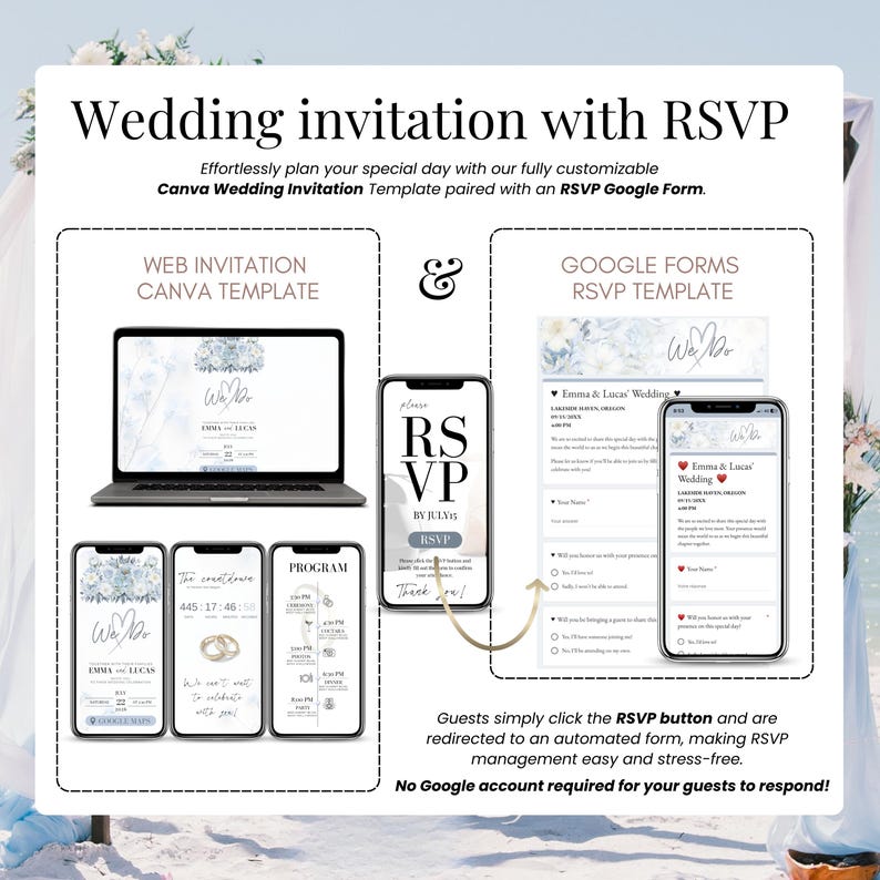 Digital Wedding Invitation With RSVP Link – Customizable Blue Online ...