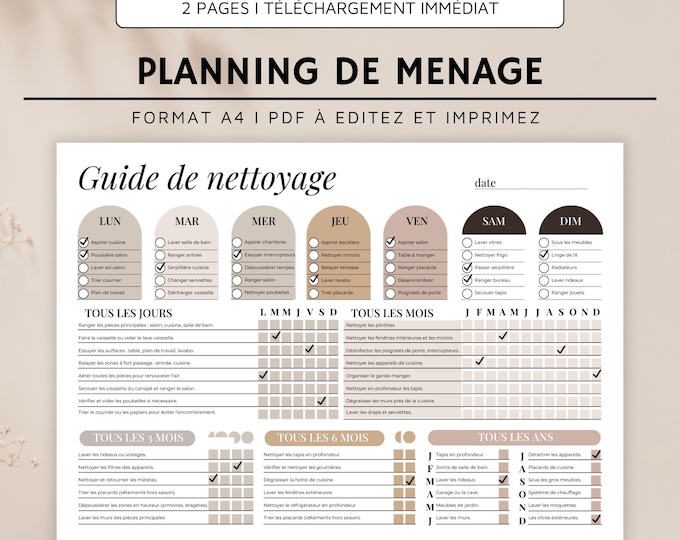 Cleaning Checklist, in French, Canva Template, Cleaning Planner ...