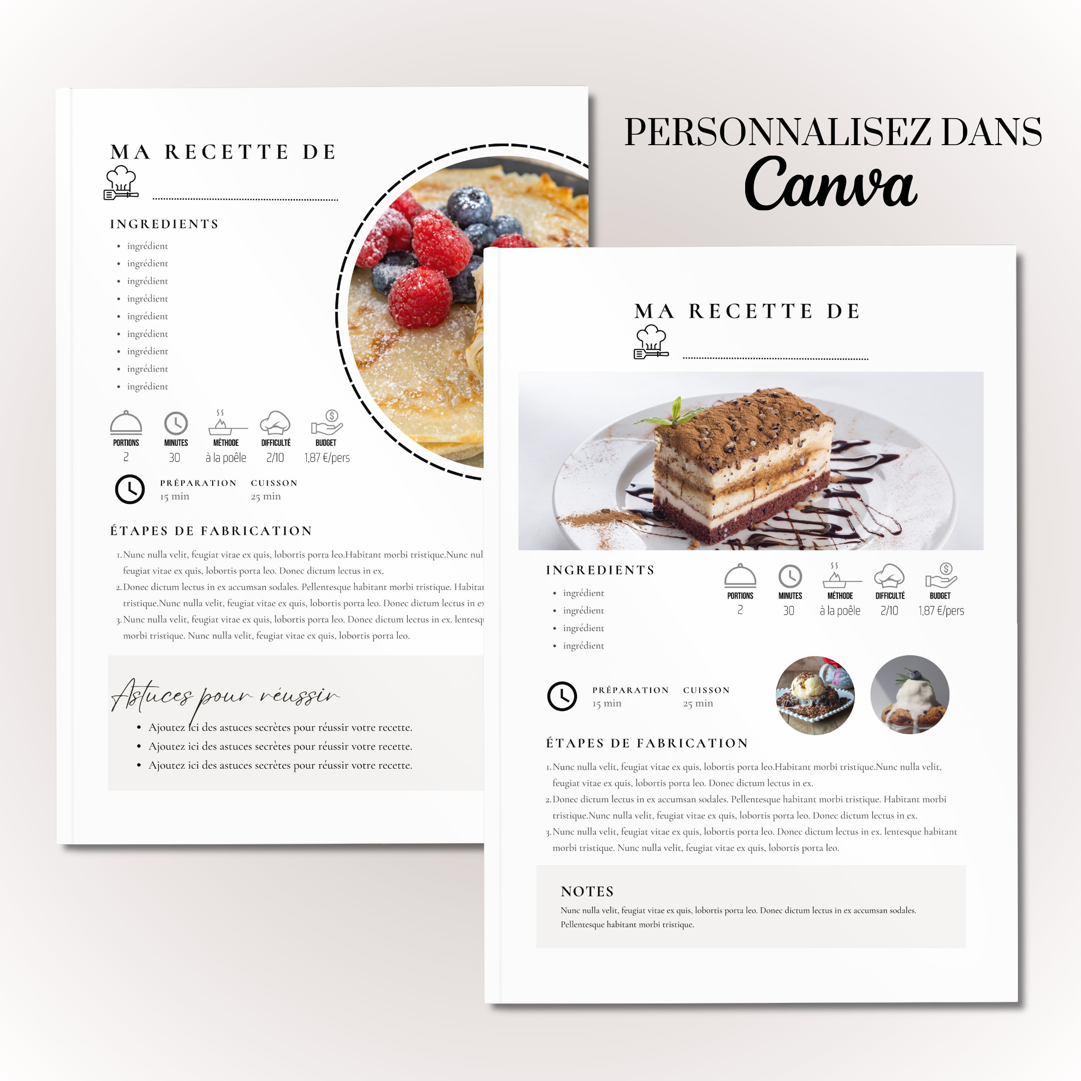 Fiche recette en français, 15 pages au format A4, modèle Canva à ...