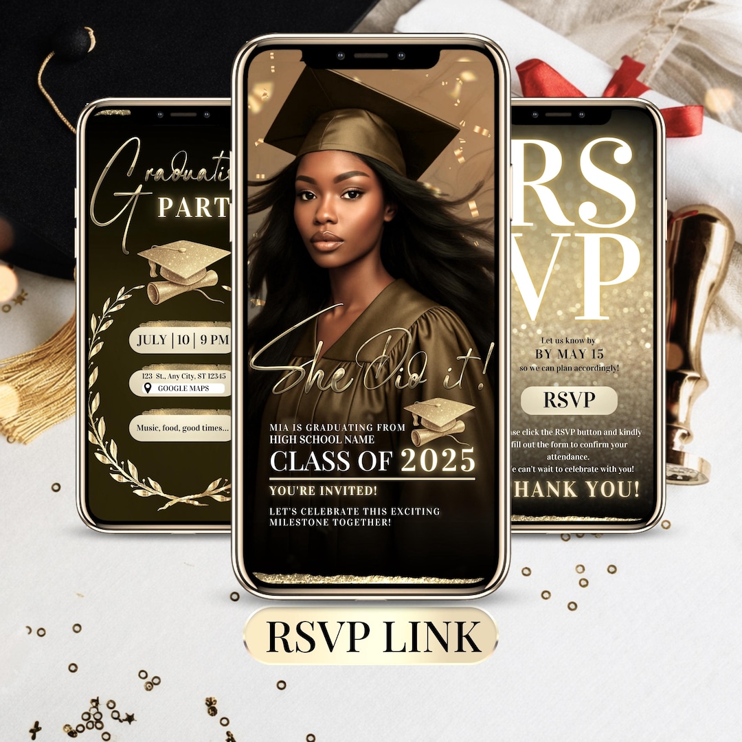 Gold Graduation Invitation Template, Digital Graduation Party Invite ...