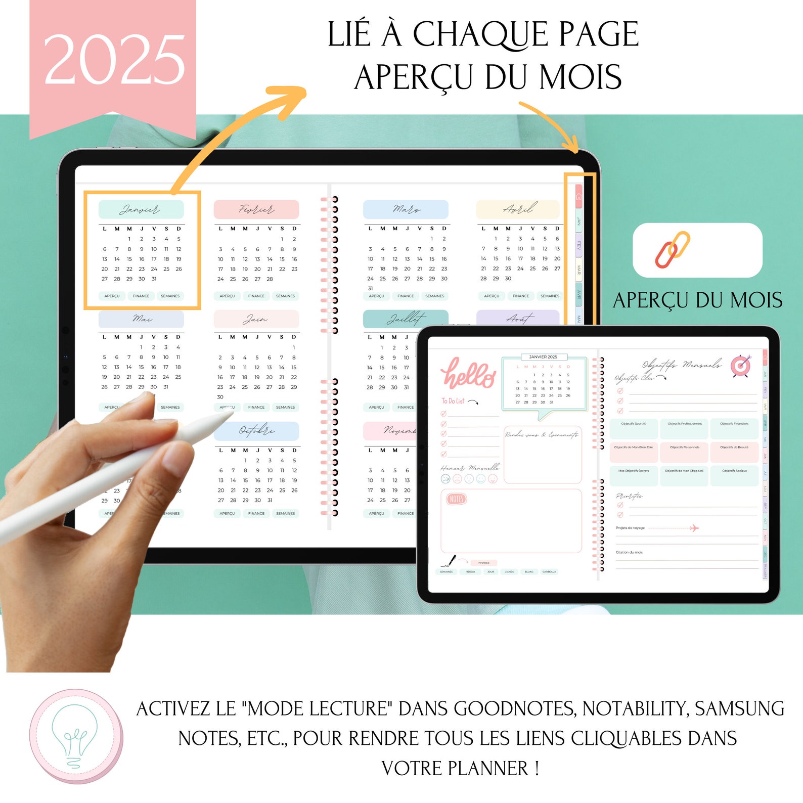 Digital Planner francais 2025 Planificateur Numérique Hyperlié pour ...