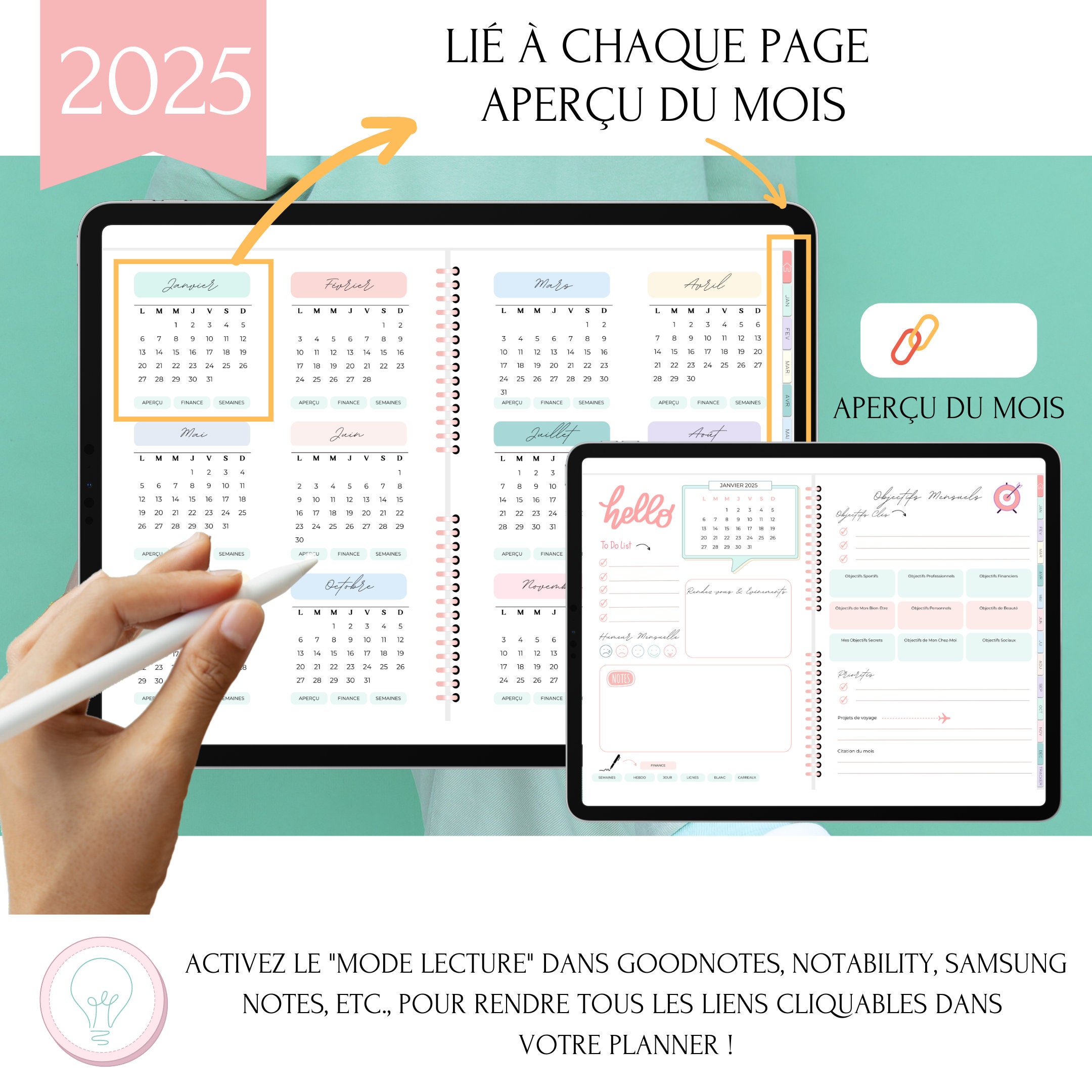 Digital Planner francais 2025 Planificateur Numérique Hyperlié pour ...