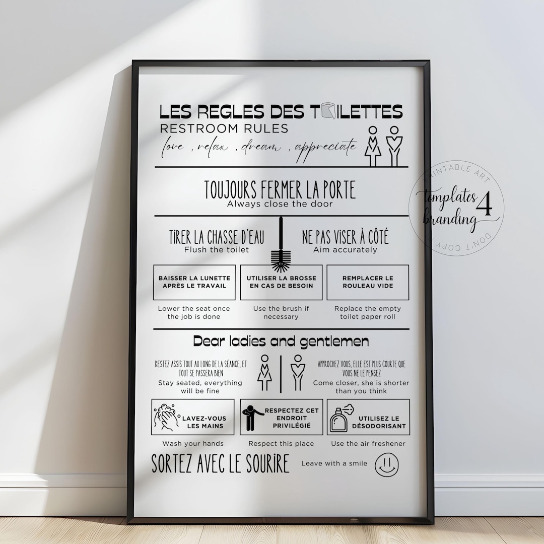 Bilingual Bathroom Rules Sign Funny French/english Toilet Sign for ...