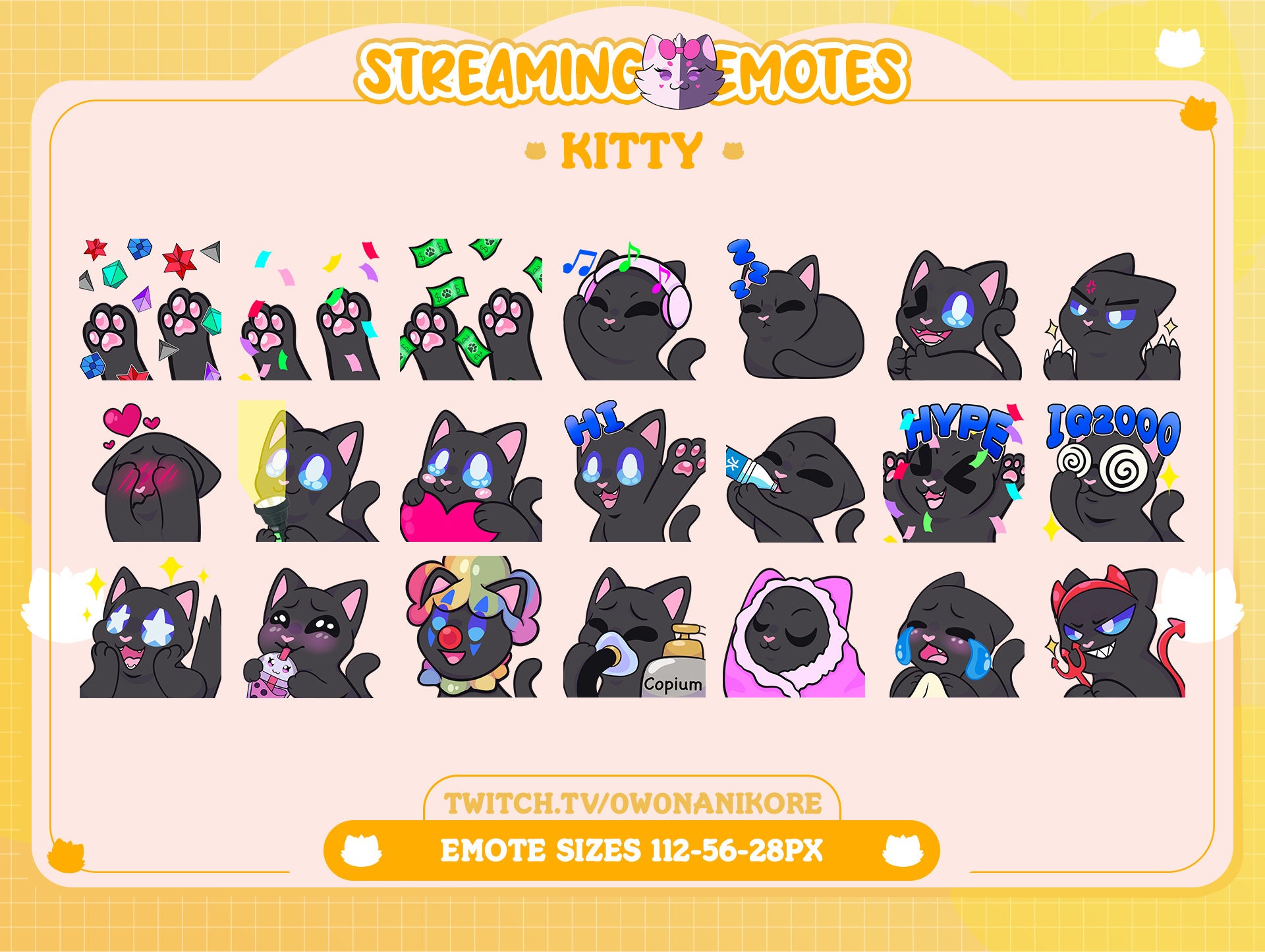 Black Kitty Blue Eyes 21 Emote Bundle | Kawaii Kitty Emotes| Twitch ...