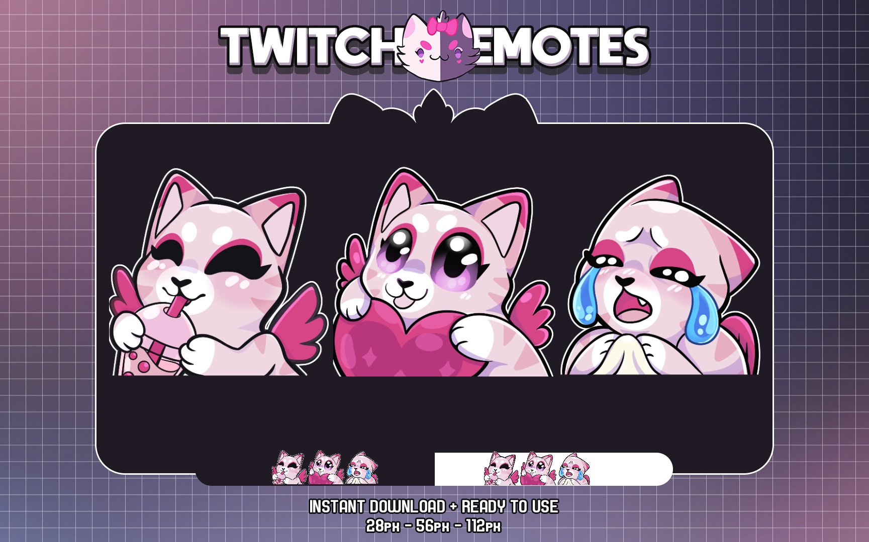 Pink Kawaii Kitty Emotes 3 Pack Hawkitty Kitty Twitch/ - Etsy