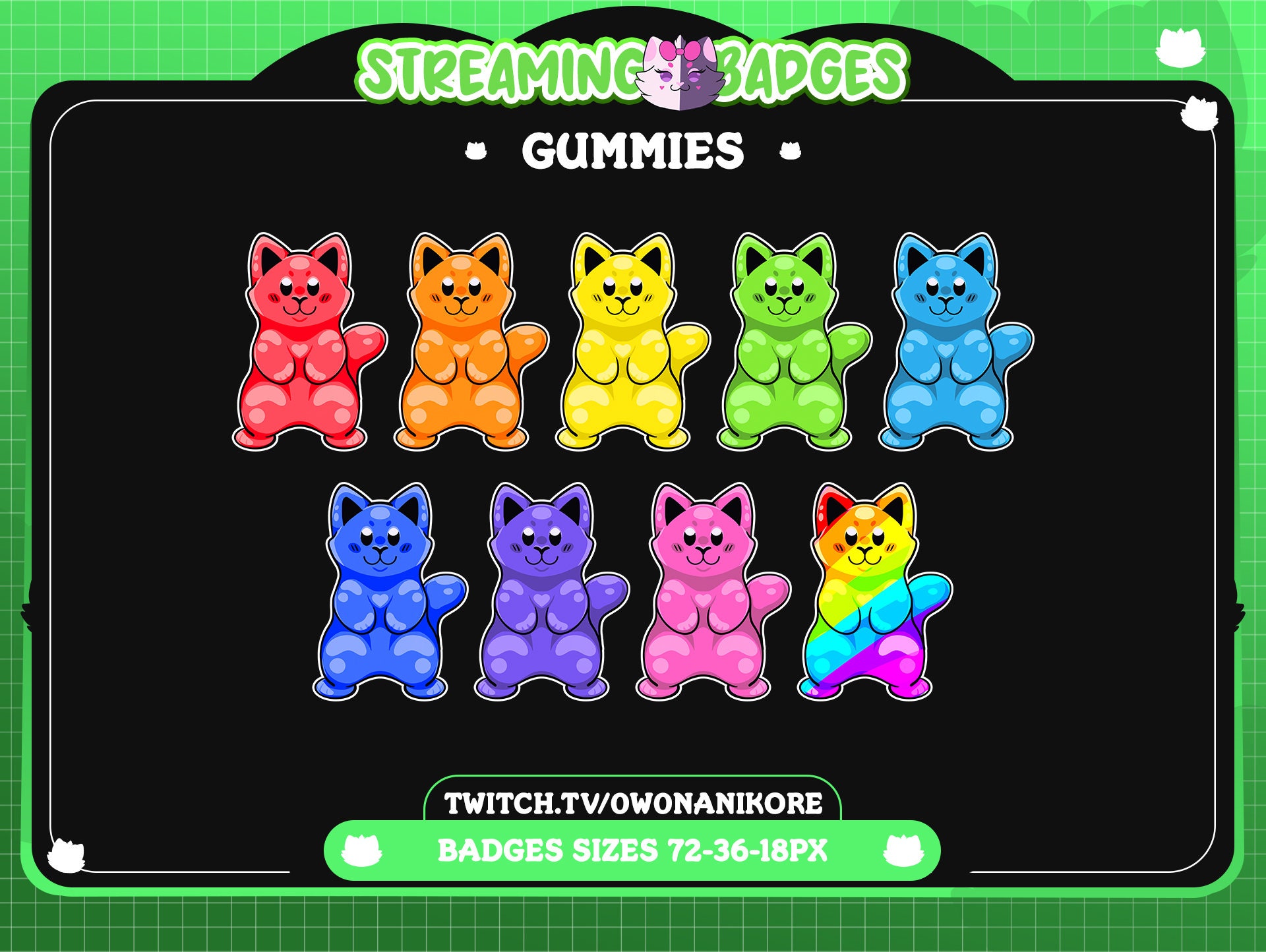Colorful Cute Gummy Cat Twitch/youtube Sub Badges| Subscriber Badges ...