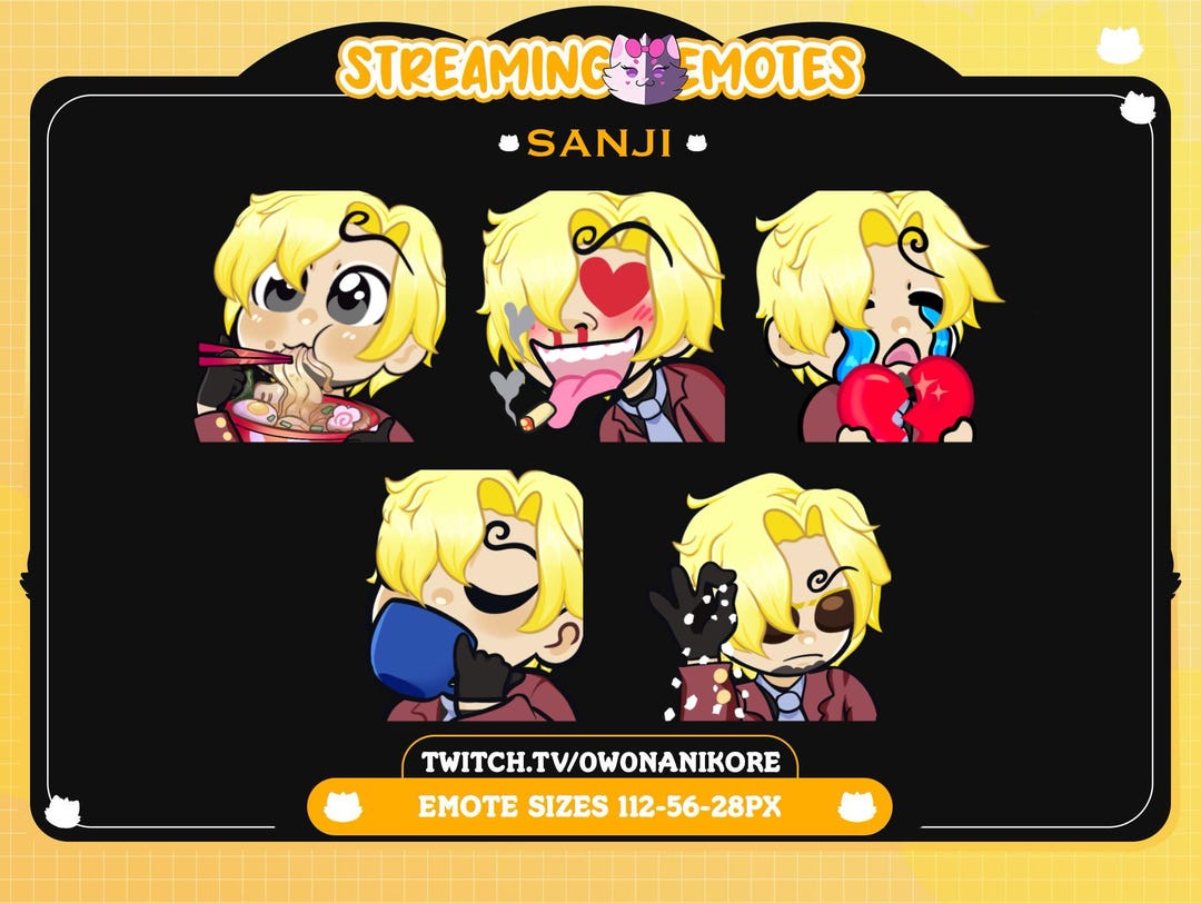 OP Mugiwara Chef Pirate Sanji 5 Pack Twitch Emotes Gamer Kawaii Twitch ...