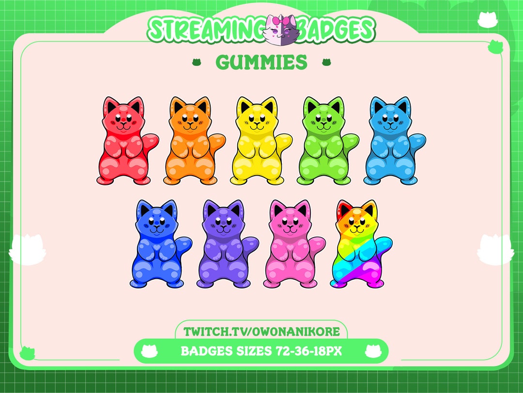 Colorful Cute Gummy Cat Twitch/youtube Sub Badges| Subscriber Badges ...