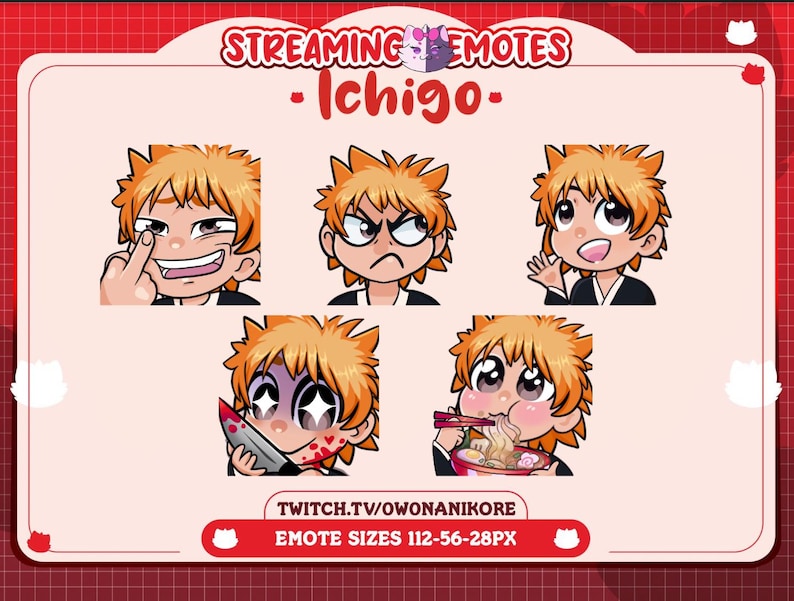 Soul Reaper Chibi Anime Boy Lchigo Strawberry Hair 5 Pack Twitch Emotes ...