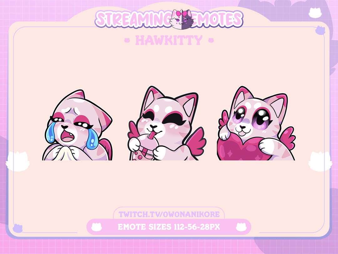 Pink Kawaii Kitty Emotes 3 Pack Hawkitty | Kitty Twitch/ Discord Emotes ...